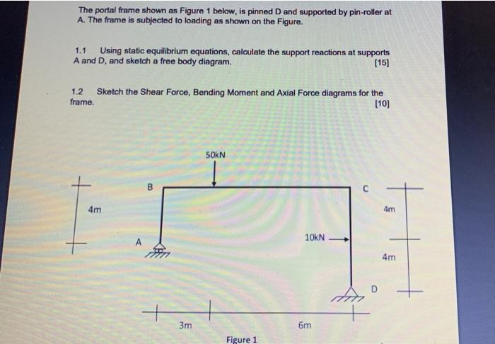 Solved The portal frame shown as Figure 1 below, is pinned D | Chegg.com
