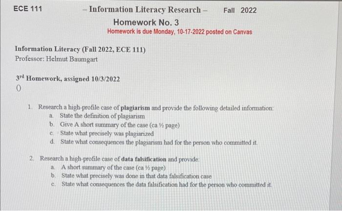 ECE 111 - Information Literacy Research - Fall 2022 | Chegg.com