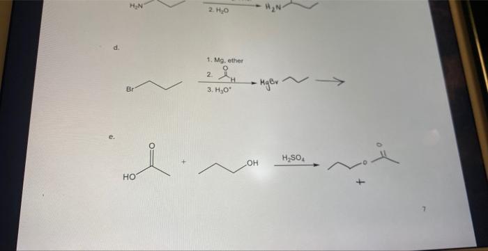 Solved d. 1. Mg. ether 3.H3O+2.NlH→HgBr4 e. | Chegg.com