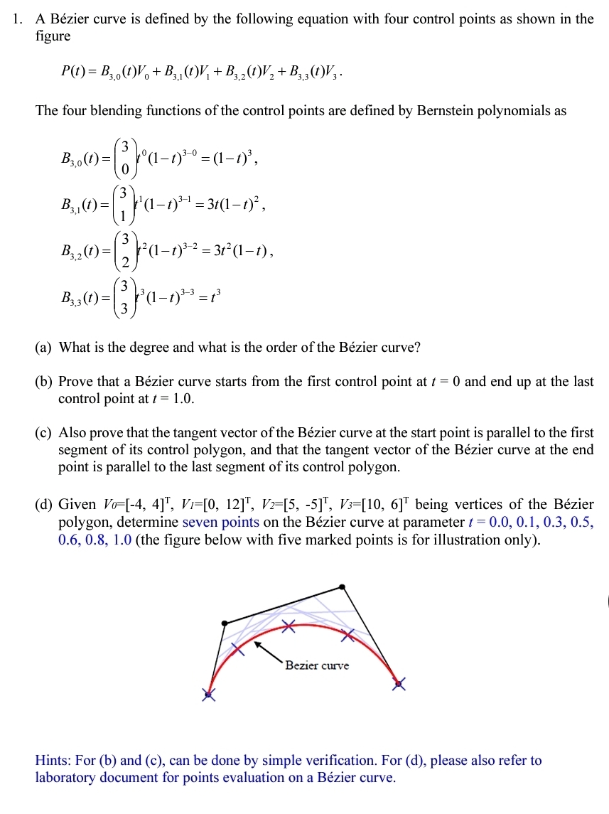 Solved A Bézier curve is defined by the following equation | Chegg.com
