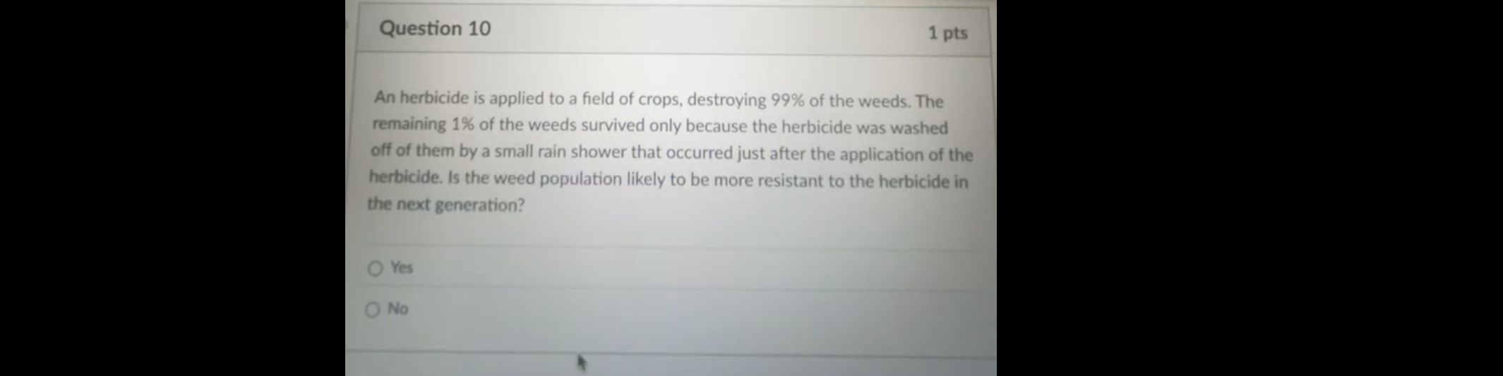 Solved Question 101 ﻿ptsAn herbicide is applied to a field | Chegg.com