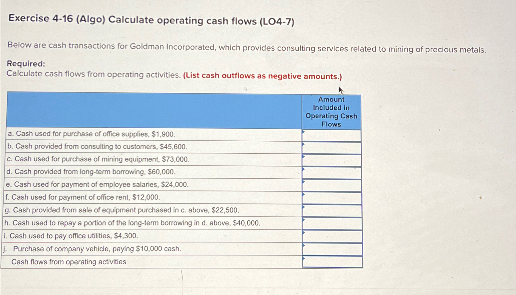 Solved Exercise 4-16 (Algo) ﻿Calculate operating cash flows | Chegg.com