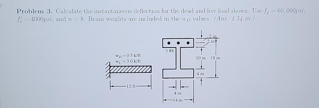 Solved Problem 3. Calculate the instantaneous deflection for | Chegg.com