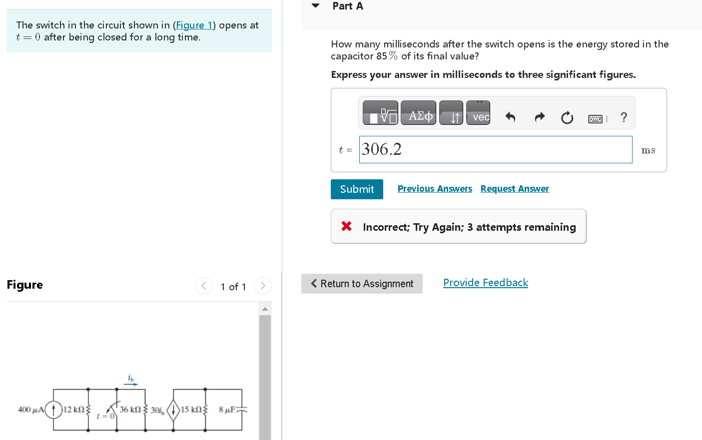 Solved Part AThe switch in the circuit shown in (Figure 1) | Chegg.com