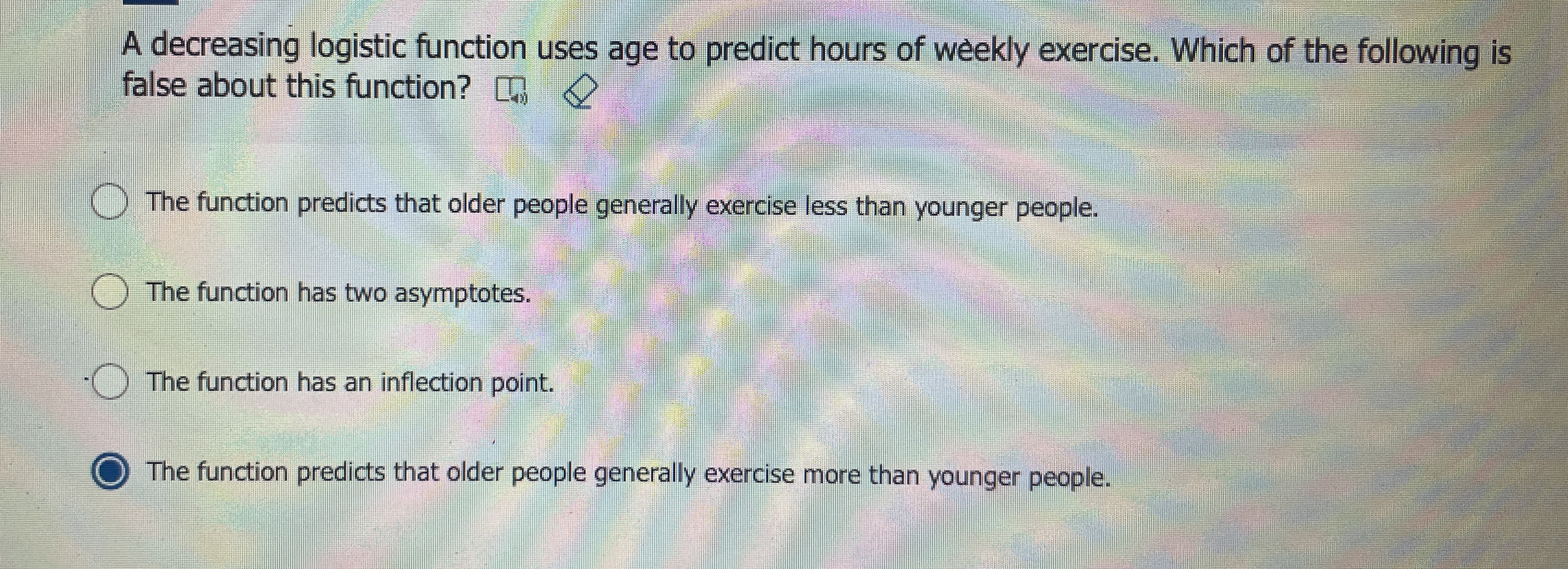 Solved A decreasing logistic function uses age to predict | Chegg.com