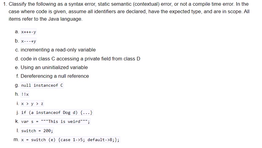 Solved Classify The Following As A Syntax Error Static