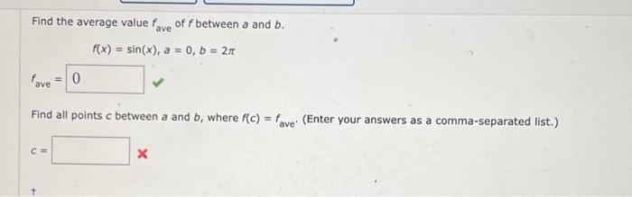 Solved Find the average value fave of f between a and b. | Chegg.com