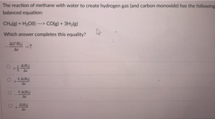 Solved The reaction of methane with water to create hydrogen | Chegg.com