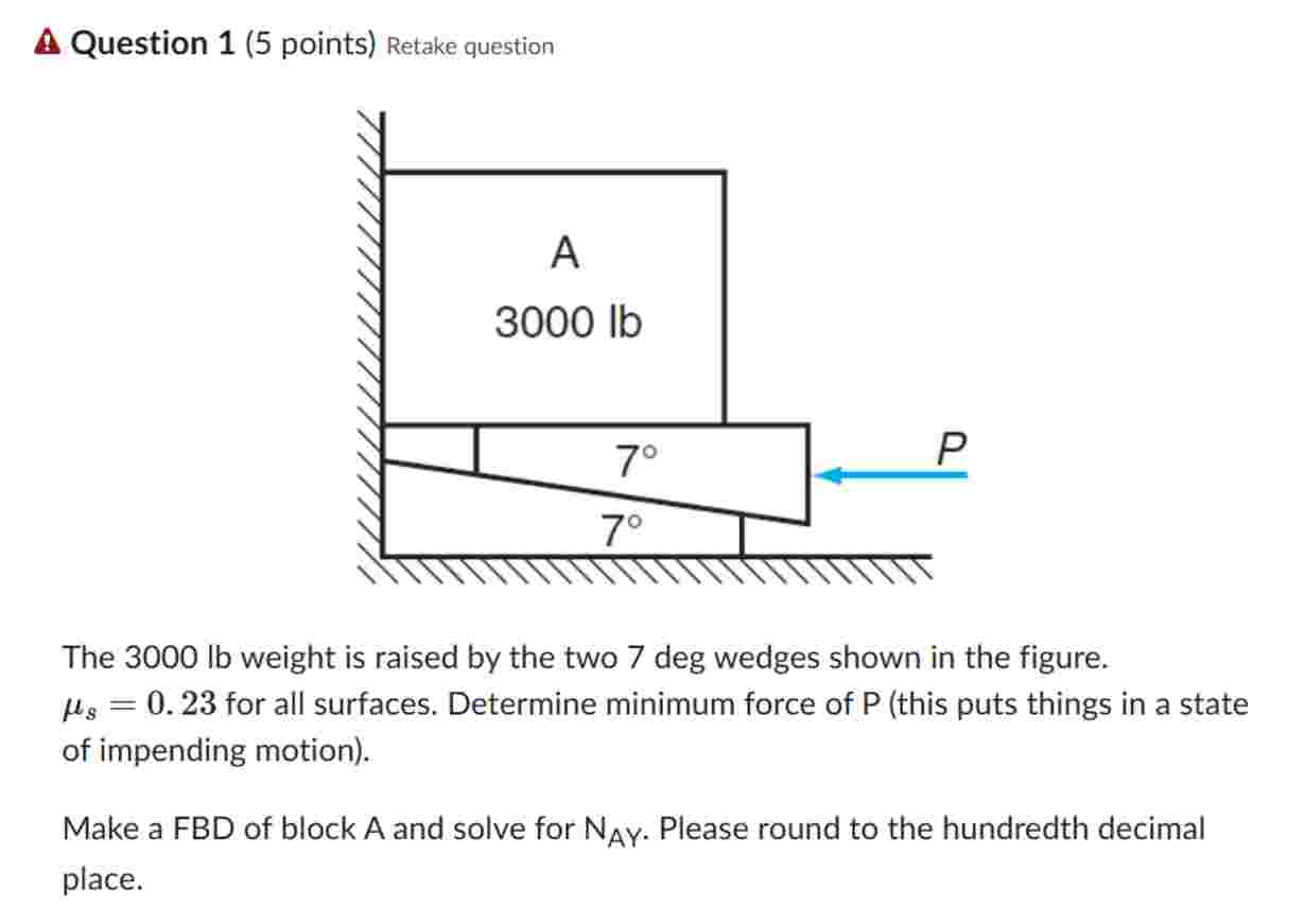 Solved Question 1 (5 ﻿points) ﻿The 3000 ﻿lb weight is raised | Chegg.com