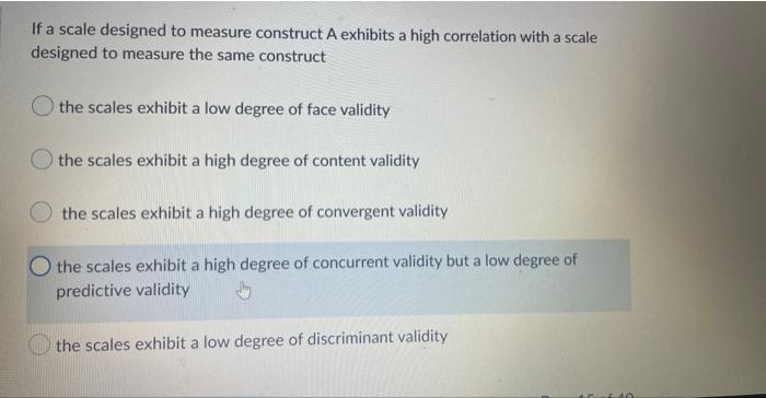 Solved If a scale designed to measure construct A exhibits a | Chegg.com