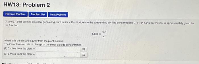 Solved HW13: Problem 2 Previous Problem Probler List Next | Chegg.com