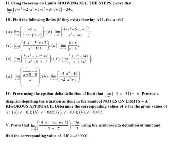 Solved II. Using theorems on Limits SHOWING ALL THE STEPS, | Chegg.com
