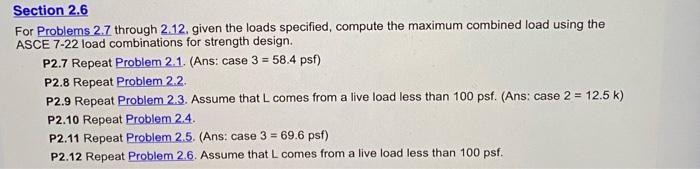 Solved For Problems 2.1 through 2.6, given the loads | Chegg.com