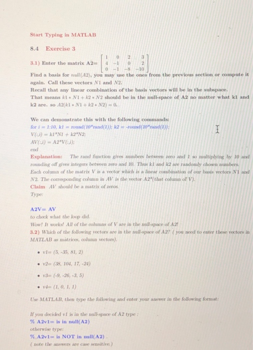 Solved Start Typing in MATLAB 8.4 Exercise 3 1 0 2 3 3.1) | Chegg.com