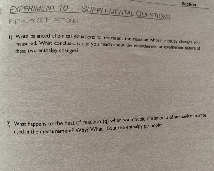 Solved VENT 10 - SUPPLEMENTAL QUESTIONS Section EXPERIMENT | Chegg.com