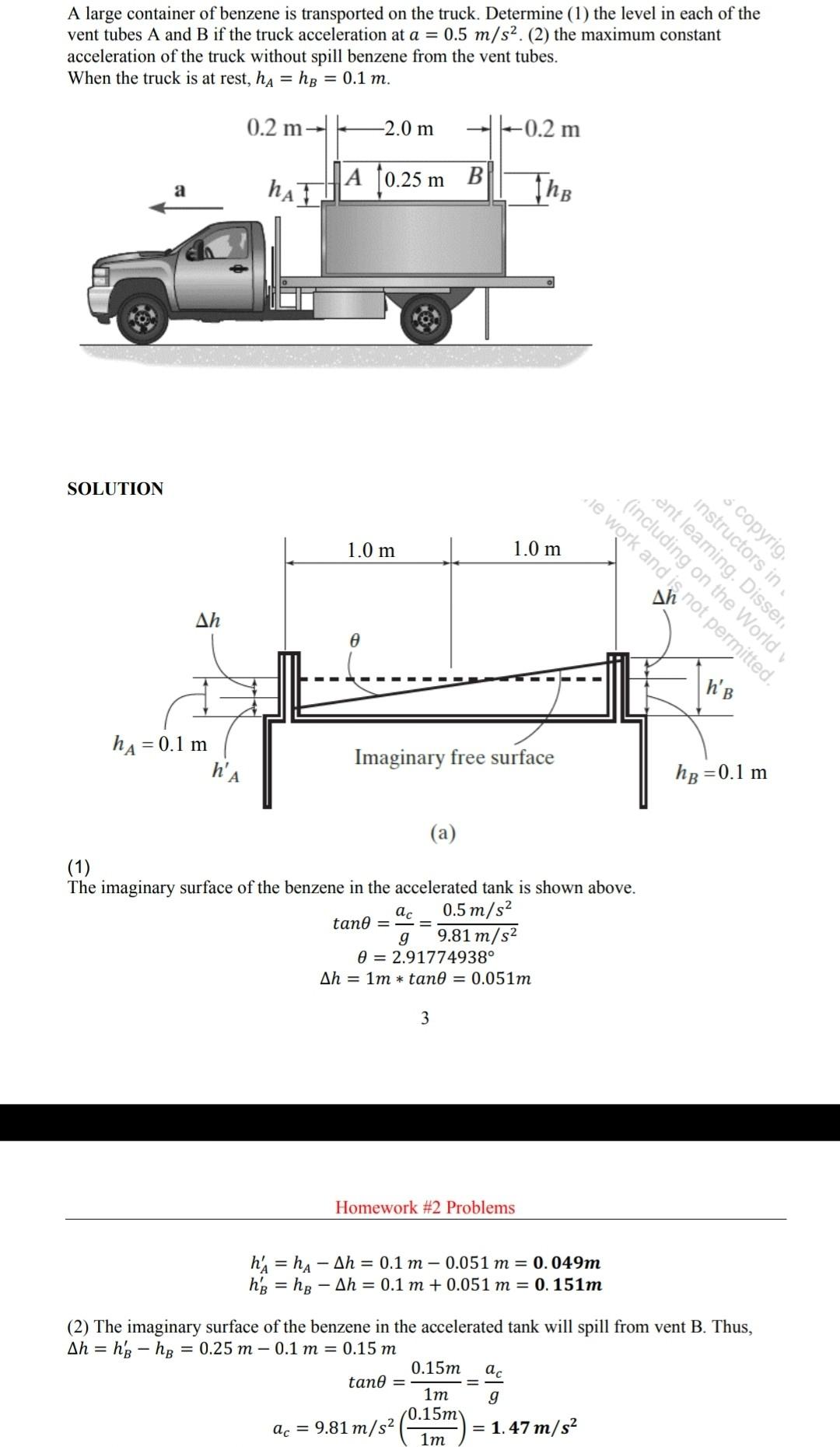 Solved A large container of benzene is transported on the | Chegg.com
