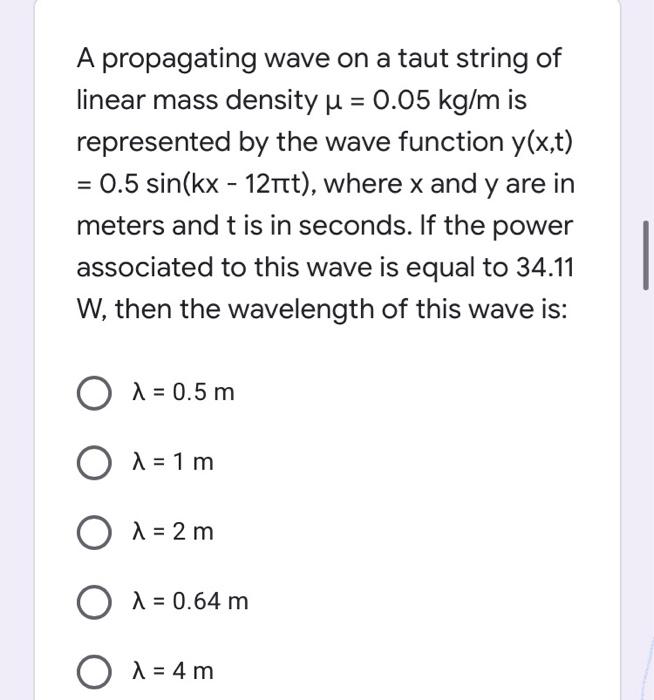 Solved A propagating wave on a taut string of linear mass | Chegg.com