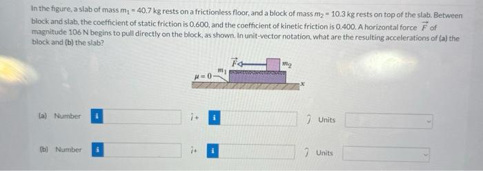 Solved In the figure, a slab of mass m1=40.7 kg rests on a | Chegg.com