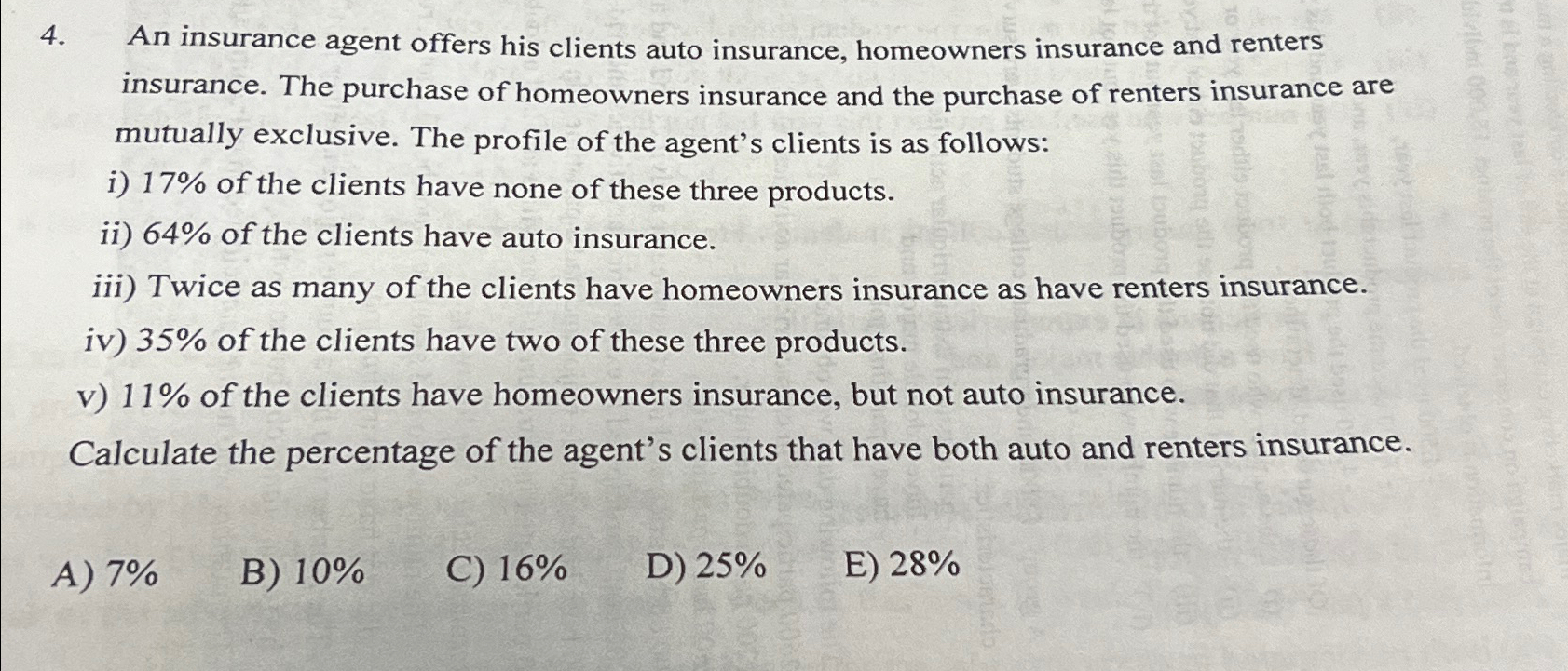 Solved An insurance agent offers his clients auto insurance, | Chegg.com
