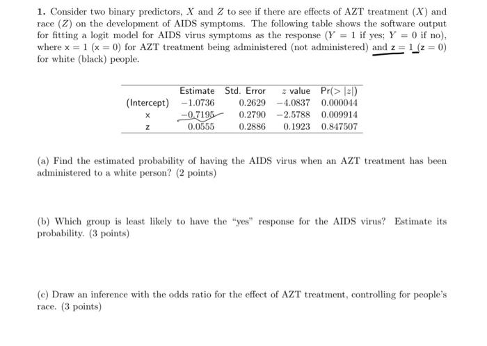 Solved 1. Consider two binary predictors, X and Z to see if | Chegg.com