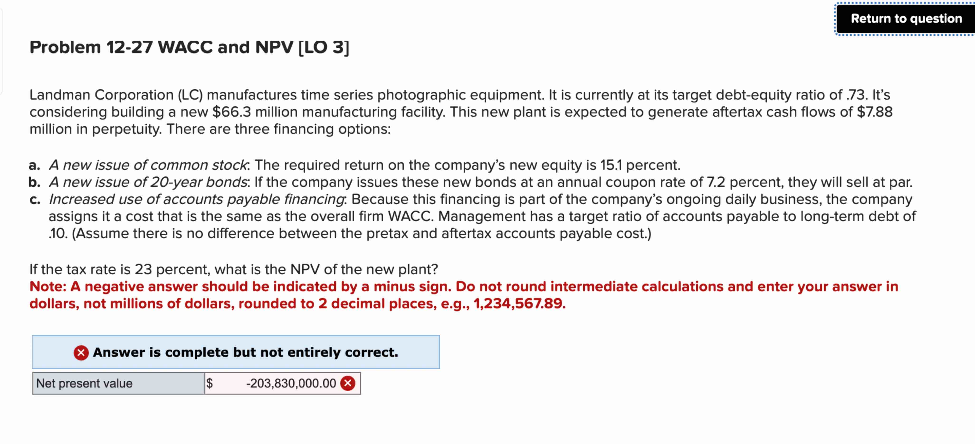 Solved by an EXPERT Problem 12-27 ﻿WACC and NPV [LO 3]Landman ...