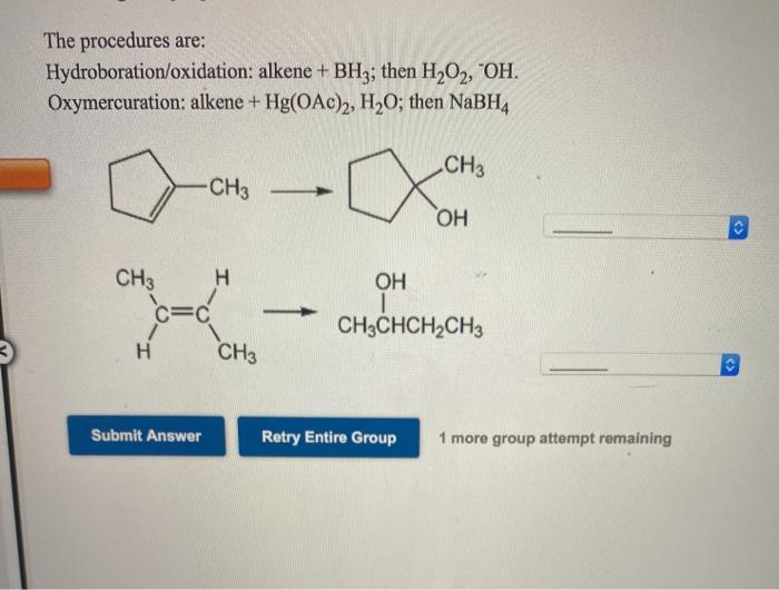 Solved The procedures are: Hydroboration/oxidation: alkene | Chegg.com