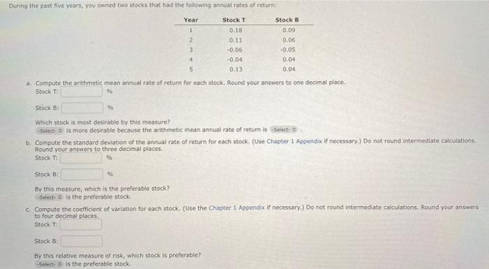 Solved a. Compute the arithmetic mean annual rate of return | Chegg.com