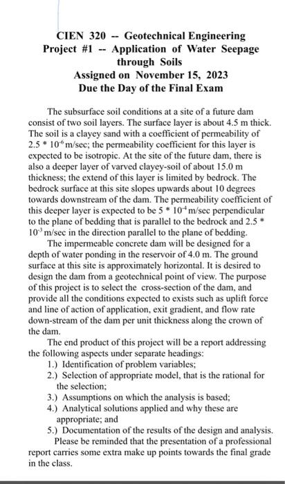 Solved CIEN 320 -- Geotechnical Engineering Project \#1 - | Chegg.com
