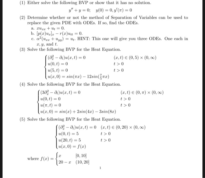 Solved (1) Either solve the following BVP or show that it | Chegg.com