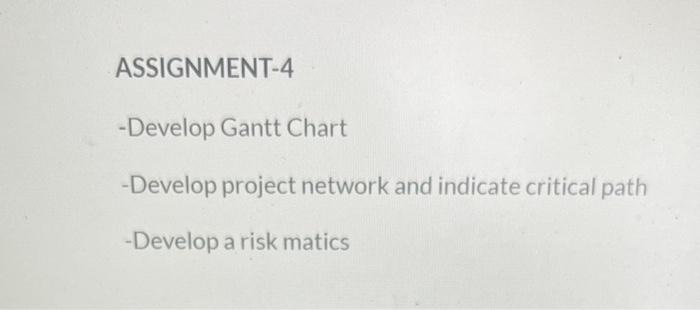 Solved ASSIGNMENT-4 -Develop Gantt Chart -Develop project | Chegg.com