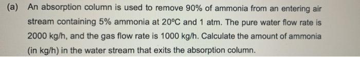 Solved (a) An absorption column is used to remove 90% of | Chegg.com