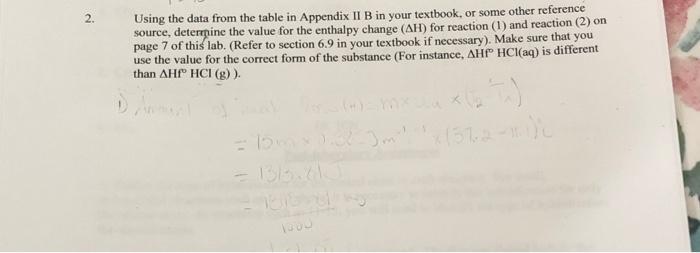Solved 2. 2 Using the data from the table in Appendix II B | Chegg.com