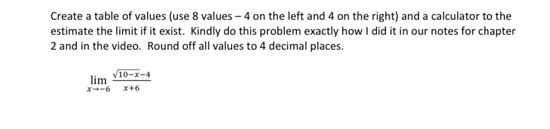 Solved Create a table of values (use 8 ﻿values -4 ﻿on the | Chegg.com