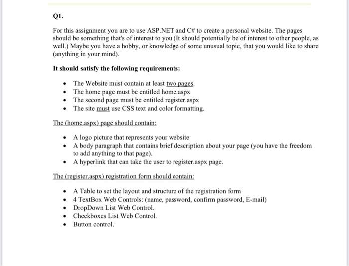 For this assignment you are to use ASP.NET and C \# | Chegg.com