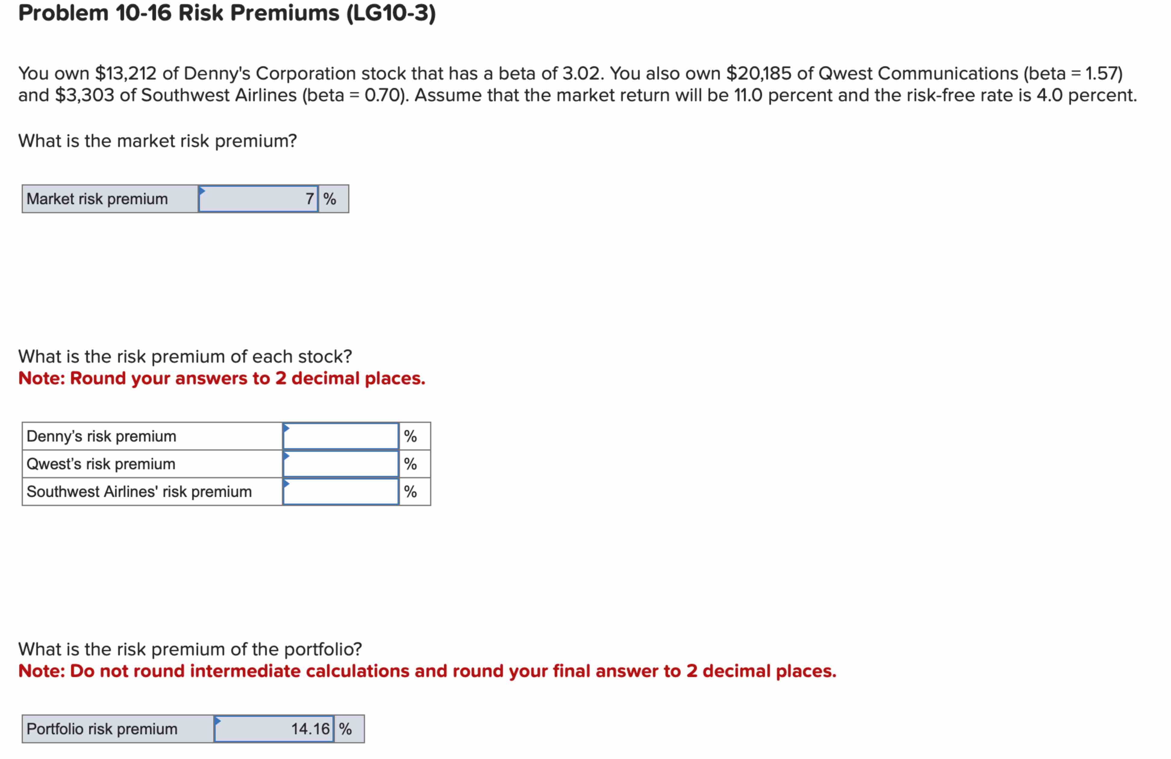 Solved Problem 10-16 ﻿Risk Premiums (LG10-3)You own $13,212 | Chegg.com