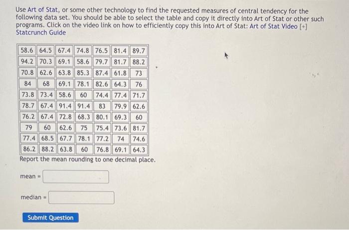 Solved Use Art of Stat, or some other technology to find the | Chegg.com