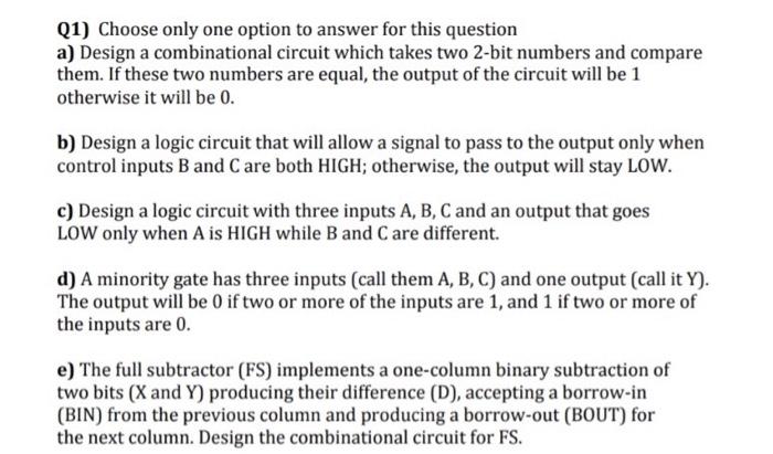 Solved (1) Choose only one option to answer for this | Chegg.com