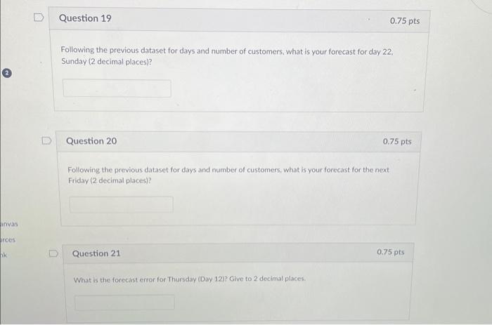 Continuing with the previous dataset for days and | Chegg.com