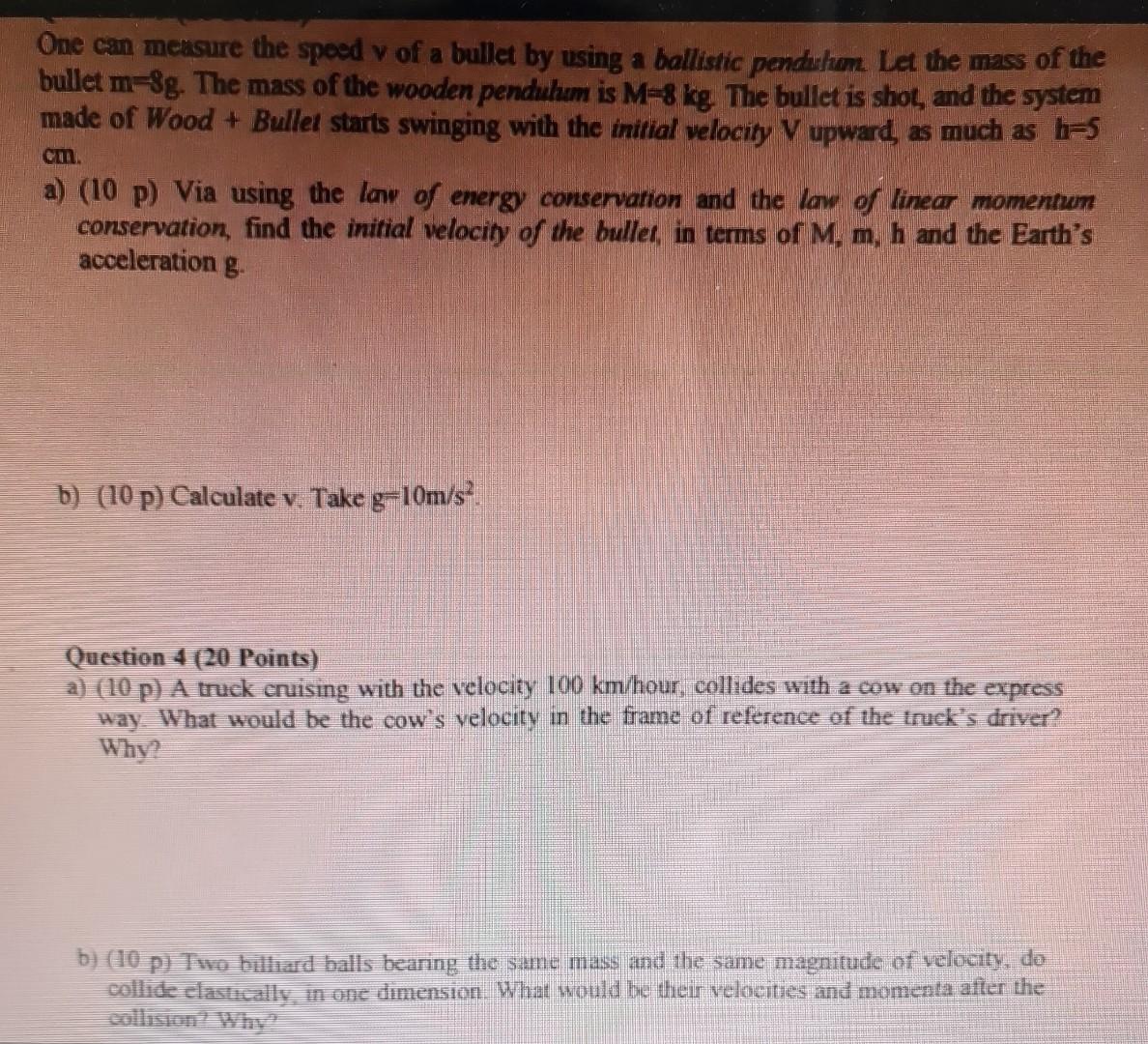 Solved One can measure the speed v of a bullet by using a | Chegg.com