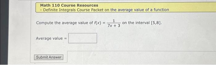 Solved Math 110 Course Resources Definite Integrals Course | Chegg.com