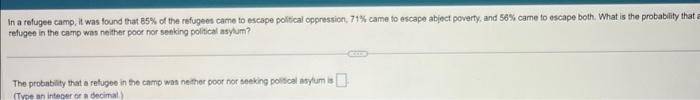 Solved In a refugee camp, it was found that 85% of the | Chegg.com