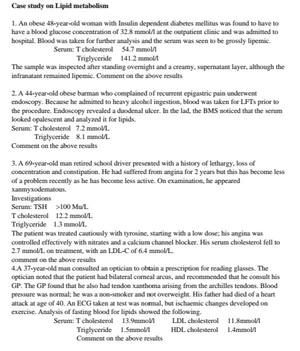 Solved Case study on Lipid metabolism 1. An obese | Chegg.com