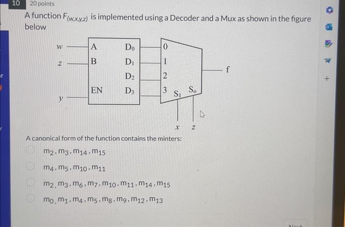 Solved A function F(w,x,y,z) is implemented using a Decoder | Chegg.com