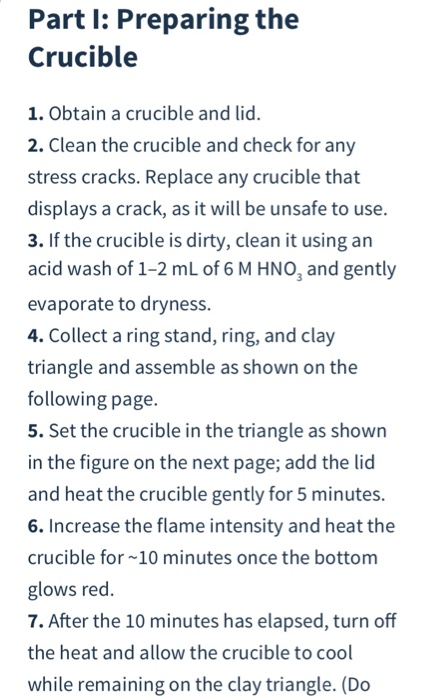 Part I: Preparing the Crucible 1. Obtain a crucible | Chegg.com
