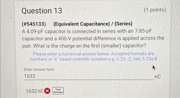 Solved Question 13 (#545133) (Equivalent Capacitance} / | Chegg.com