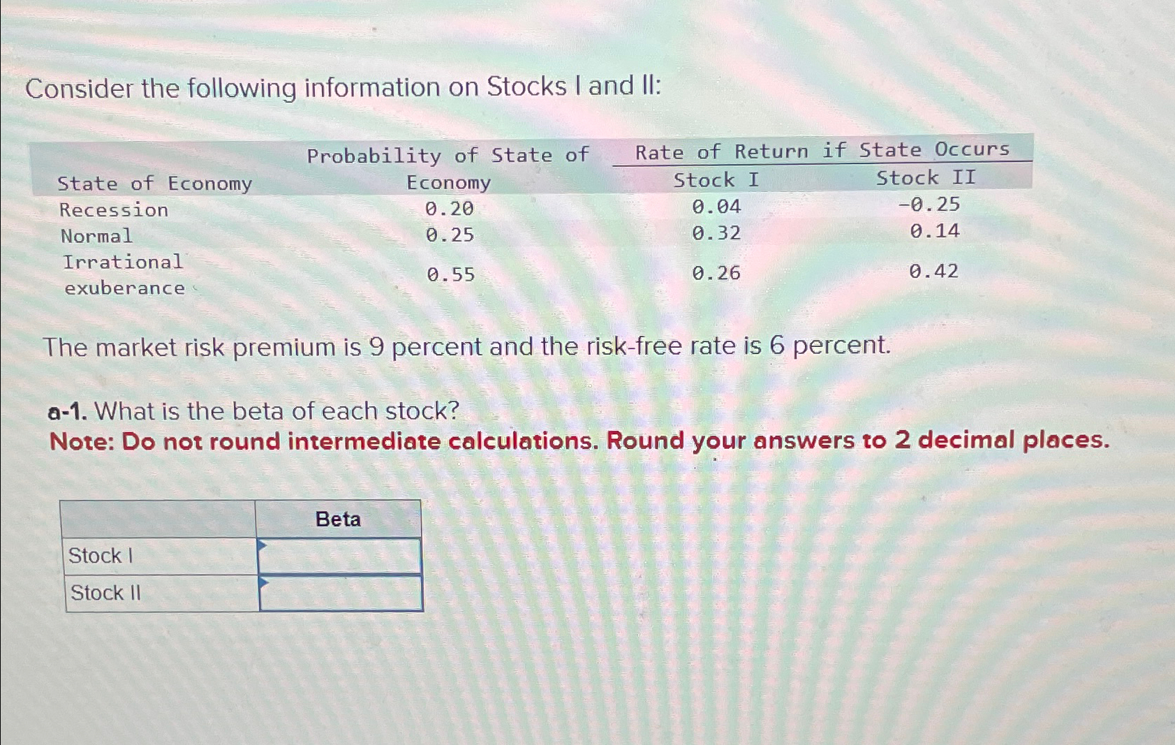 Solved Consider the following information on Stocks I and | Chegg.com