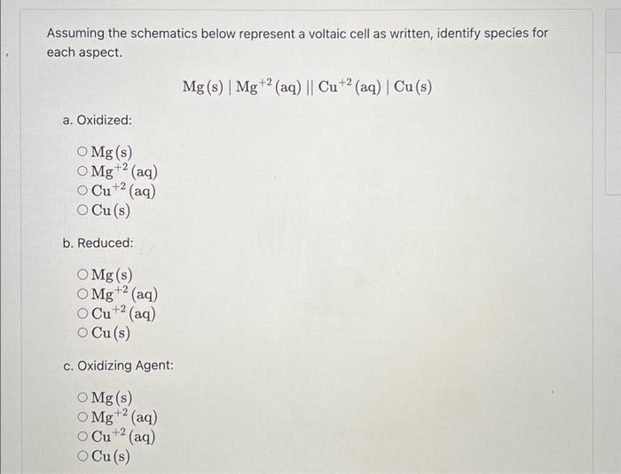 Solved Assuming the schematics below represent a voltaic | Chegg.com