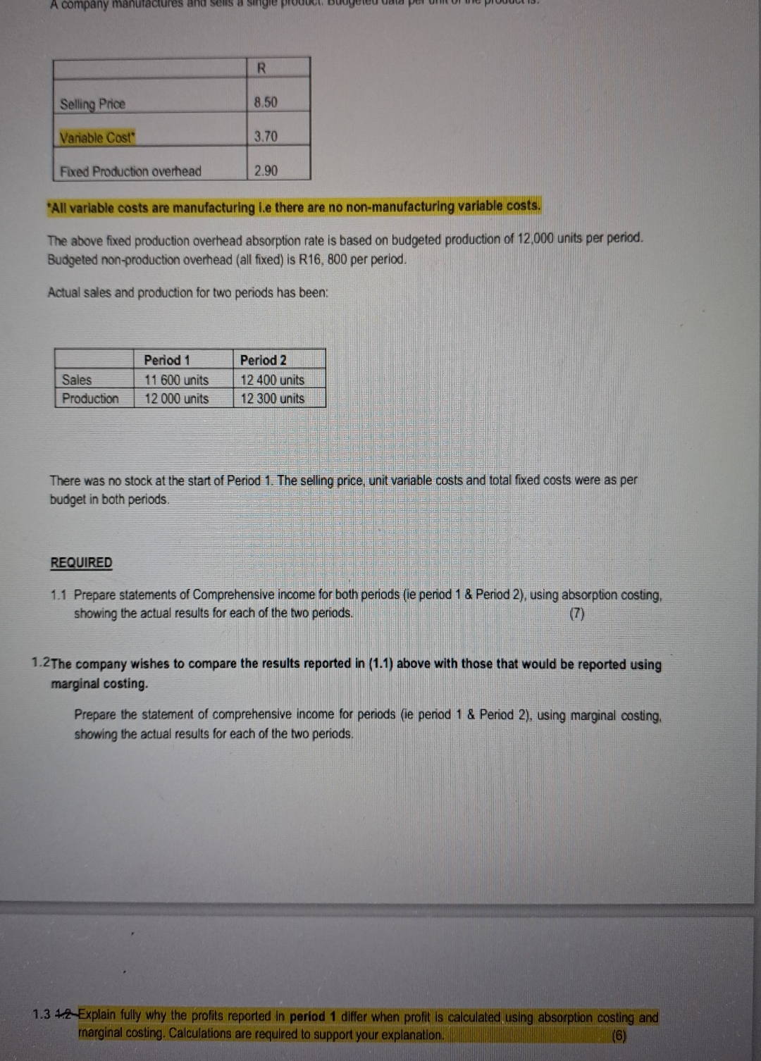 Solved What is the manufacturing cost per unit | Chegg.com