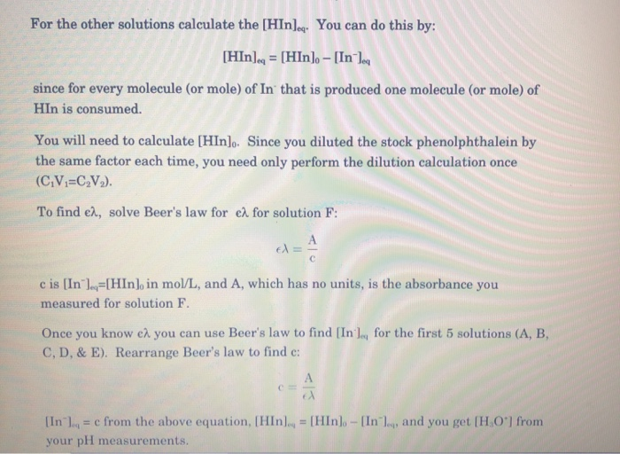 Solved For the other solutions calculate the [HIn)eq. You | Chegg.com