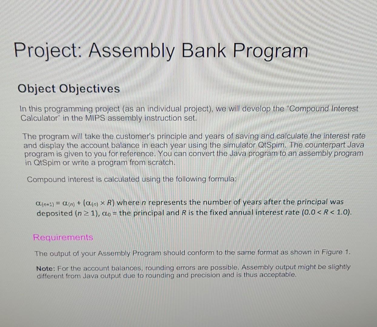Solved Project Assembly Bank Program Object Objectives In 4319